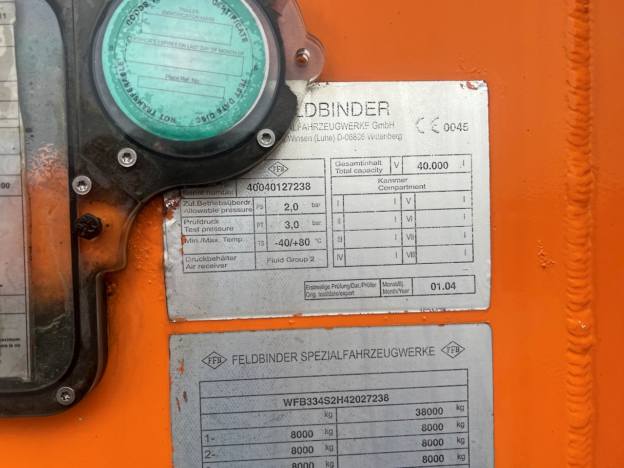 Used 2005 Feldbinder 40 m3 Powder Tanker with Donkey Engine & Blower ...